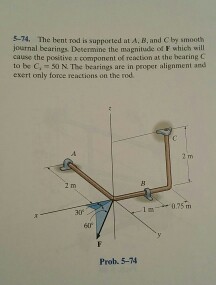 Solved 5-74. The bent rod is supported at A, B, and C by | Chegg.com