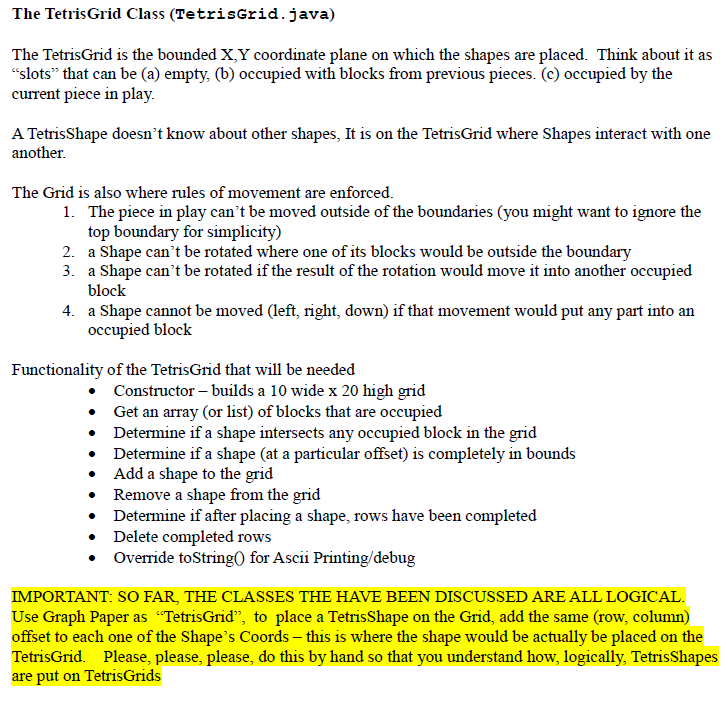 Solved The TetrisGrid Class (TetrisGrid. java) The | Chegg.com