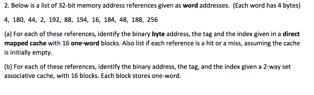 Solved Below Is A List Of 32 Bit Memory Address References 