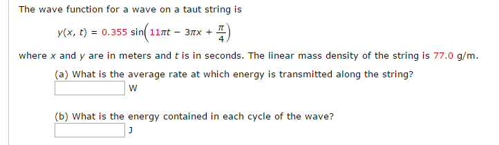 Solved The wave function for a wave on a taut string is y | Chegg.com