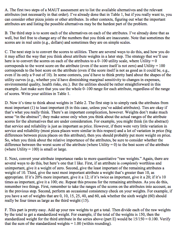 Homework Assignment 7: Multi-attribute Utility Theory | Chegg.com