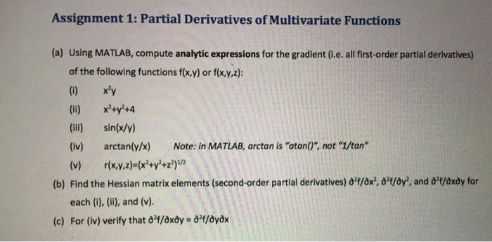 Solved Assignment 1: Partial Derivatives of Multivariate | Chegg.com