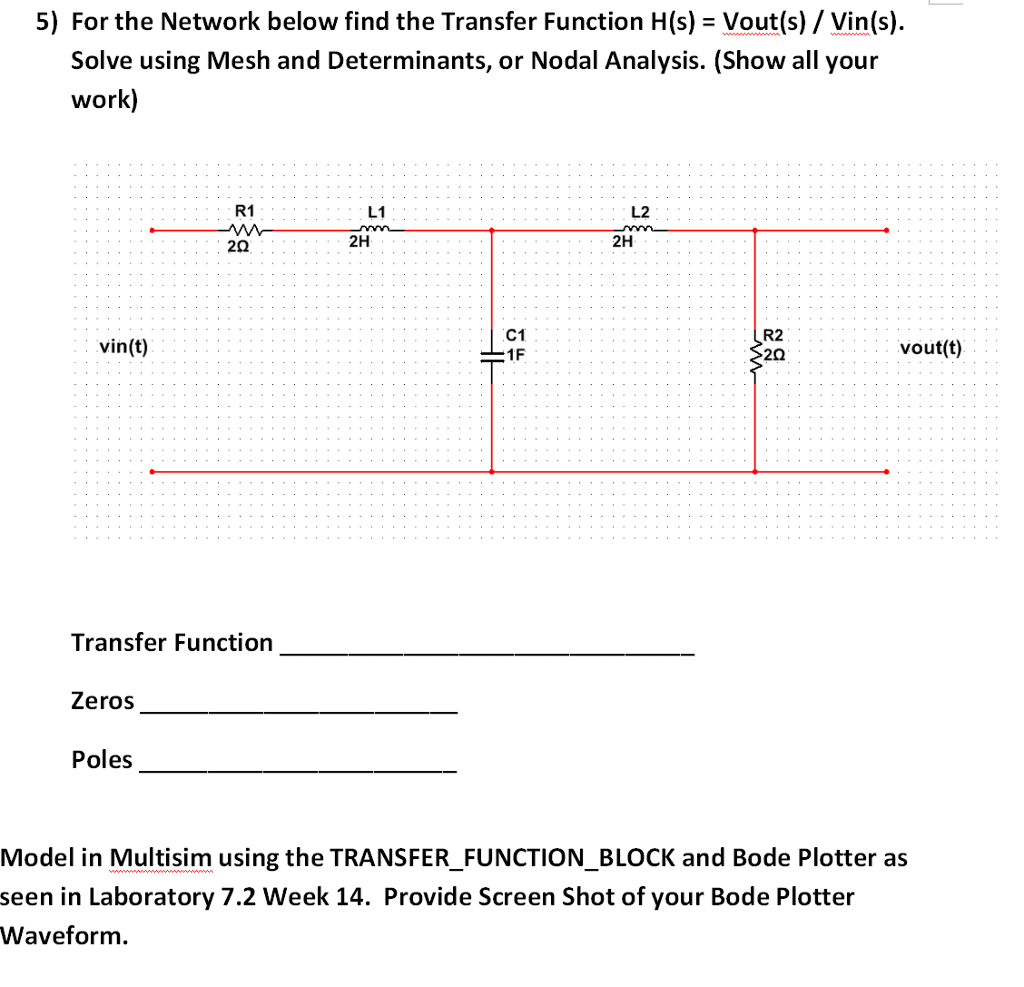 Solved For the Network below find the Transfer Function H(s) | Chegg.com