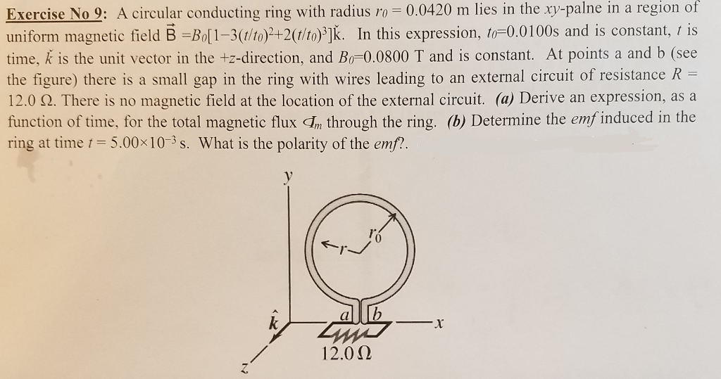 Solved A circular conducting ring with radius r_0 = 0.0420 m | Chegg.com