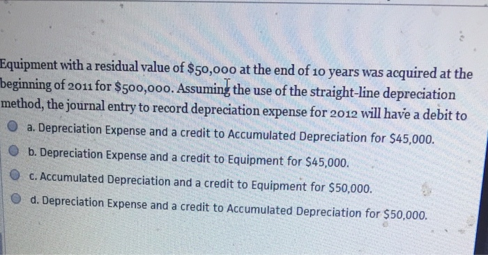 Solved Equipment with a residual value of $50,000 at the end | Chegg.com