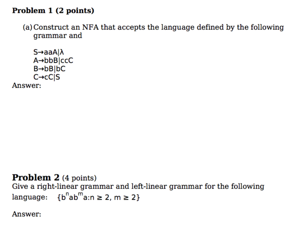 Solved Problem 1 (2 points) (a) Construct an NFA that | Chegg.com