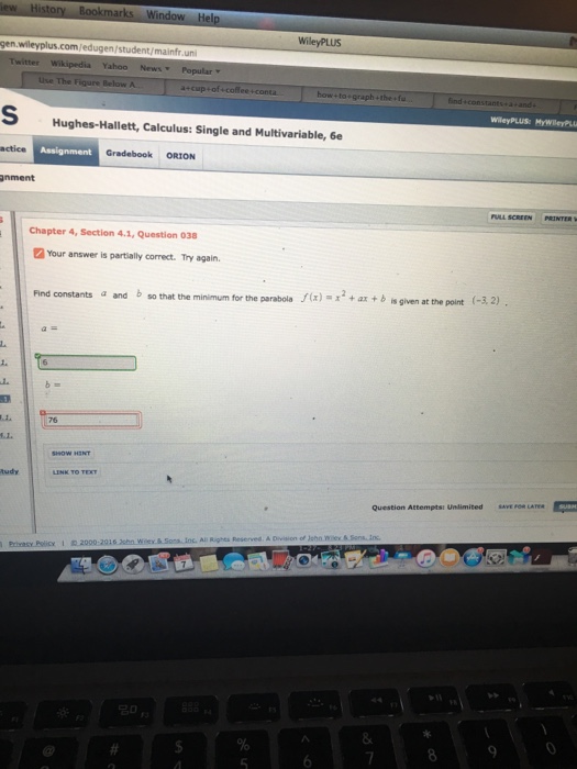 Solved Find constants a and b so that the minimum for the | Chegg.com
