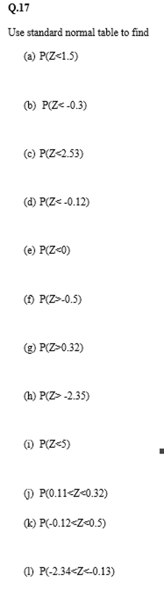 Solved Use standard normal table to find (a) P(Z