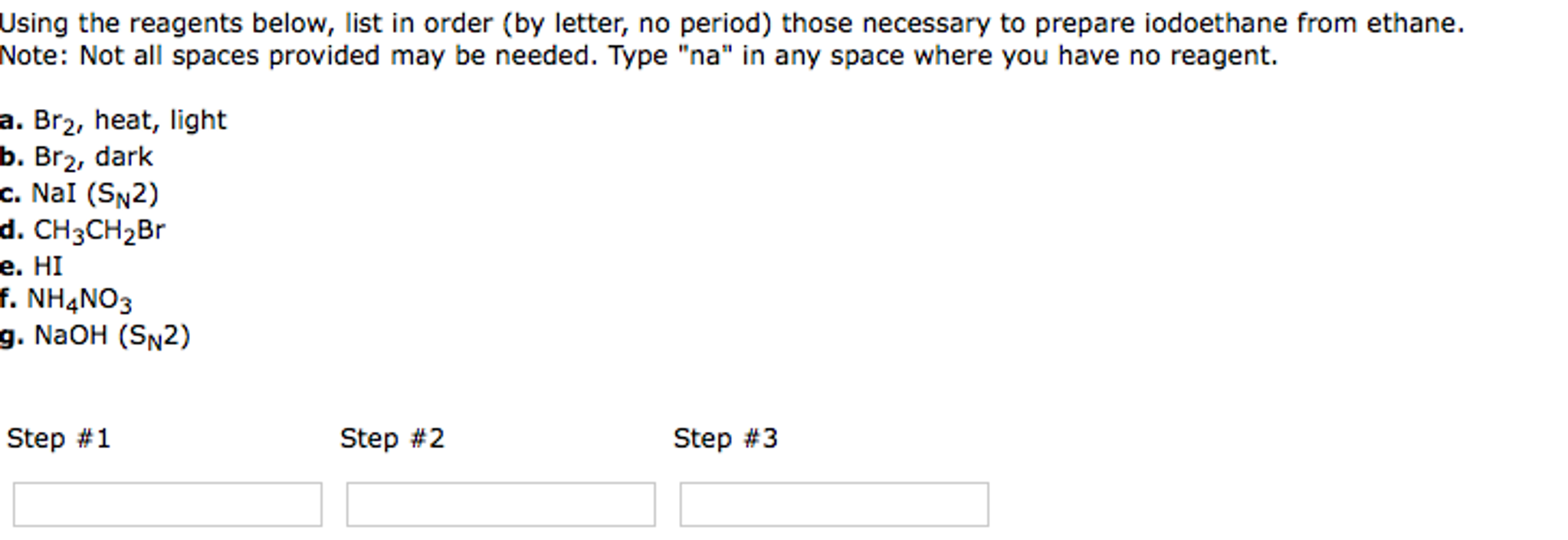 Solved Using the reagents below. list in order (by letter, | Chegg.com