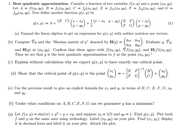 Solved 1. Best quadratic approximation. Consider a function | Chegg.com