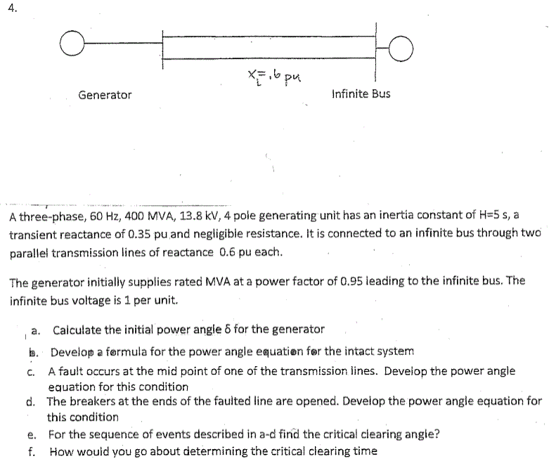 Solved 4. Generator Infinite Bus A three-phase, 60 Hz, 400 | Chegg.com