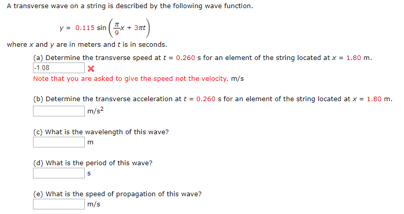 Solved A transverse wave on a string is described by the | Chegg.com