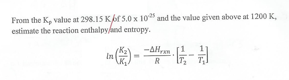 From the Kp value at 298.15 K of 5.0 x 10^-25 and the | Chegg.com