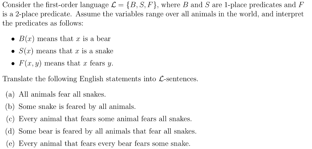 Solved Consider the first-order language L B, S, F), where B | Chegg.com