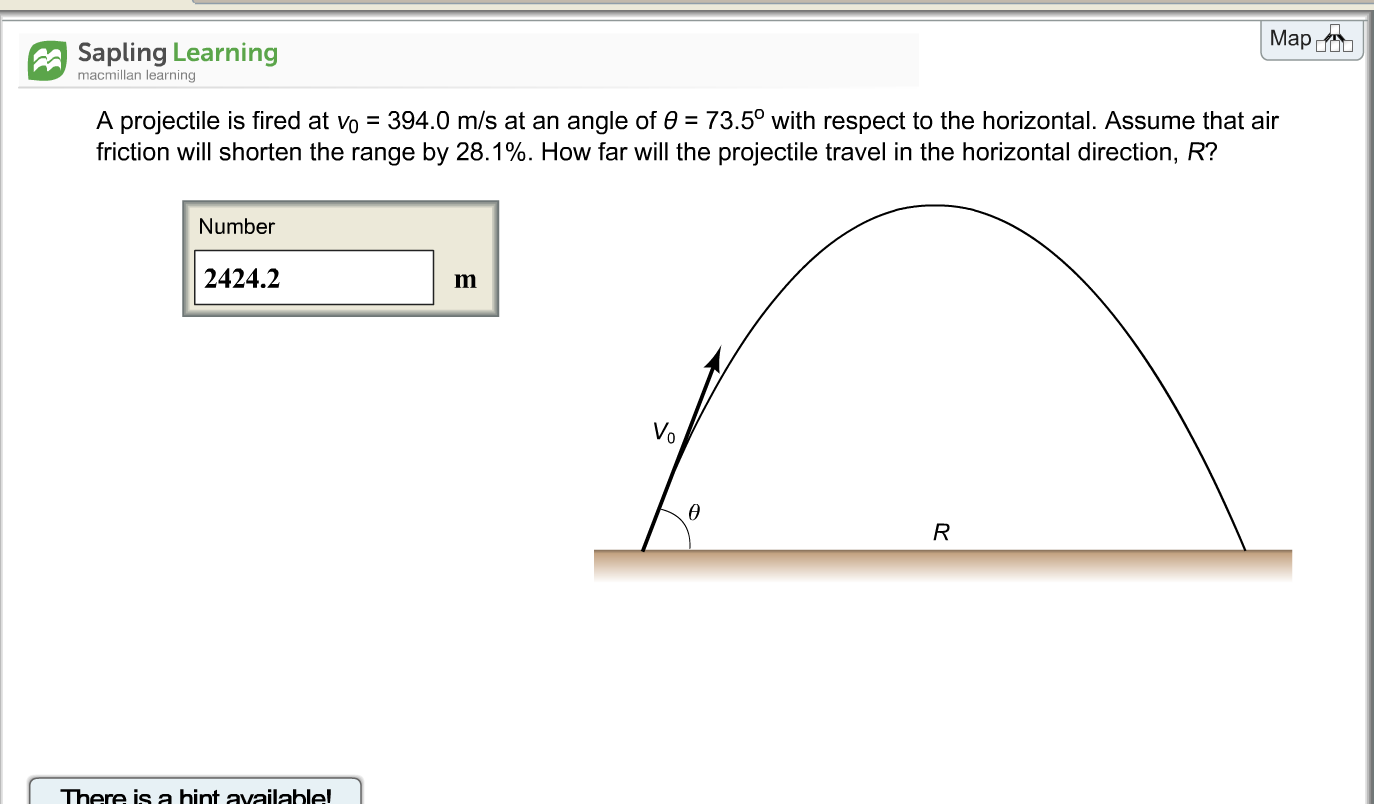 Solved A projectile is fired at V0 = 394.0 m/s at an angle | Chegg.com