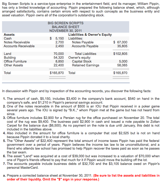 Solved Big Screen Scripts is a service-type enterprise in | Chegg.com