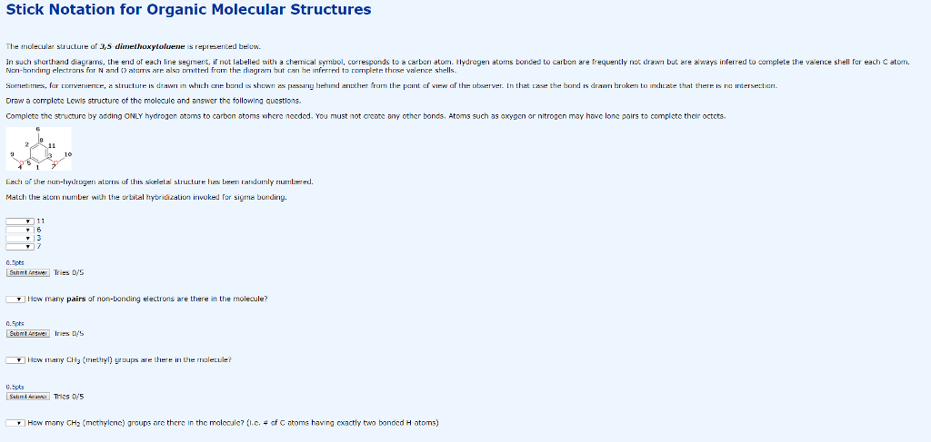 Solved Stick Notation for Organic Molecular Structures The | Chegg.com