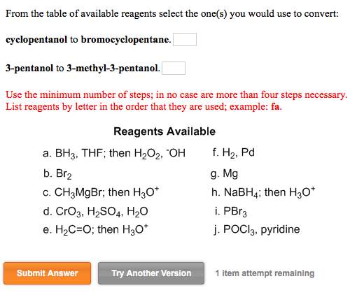 Solved From the table of available reagents select the | Chegg.com
