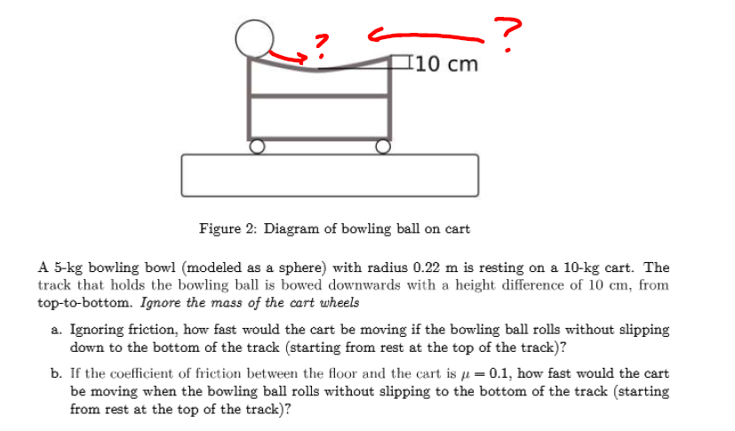 Solved A 5 kg bowling bowl (modeled as a sphere) with | Chegg.com