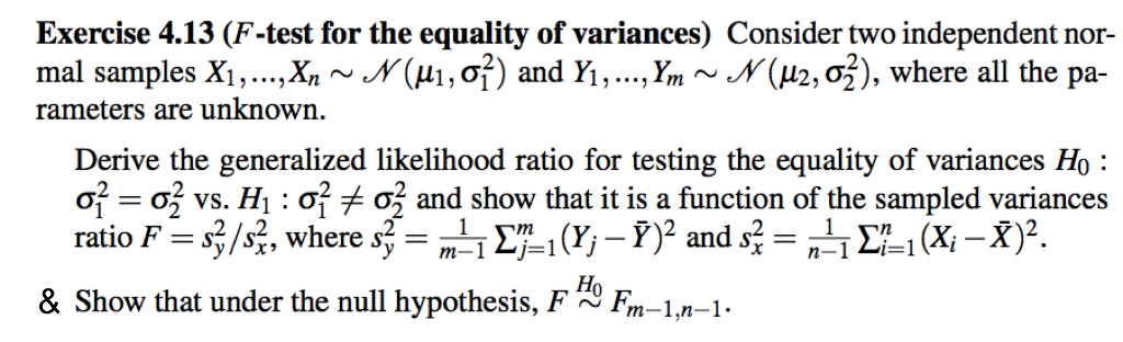 Solved Exercise 4.13 (F-test for the equality of variances) | Chegg.com