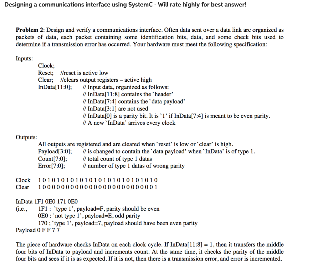 Designing a communications interface using SystemC - | Chegg.com