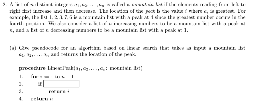 Solved 2. A list of n distinct integers al ,a2 , an ?s | Chegg.com