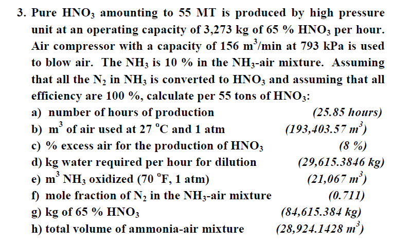 3. Pure HNO3 amounting to 55 MT is produced by high | Chegg.com