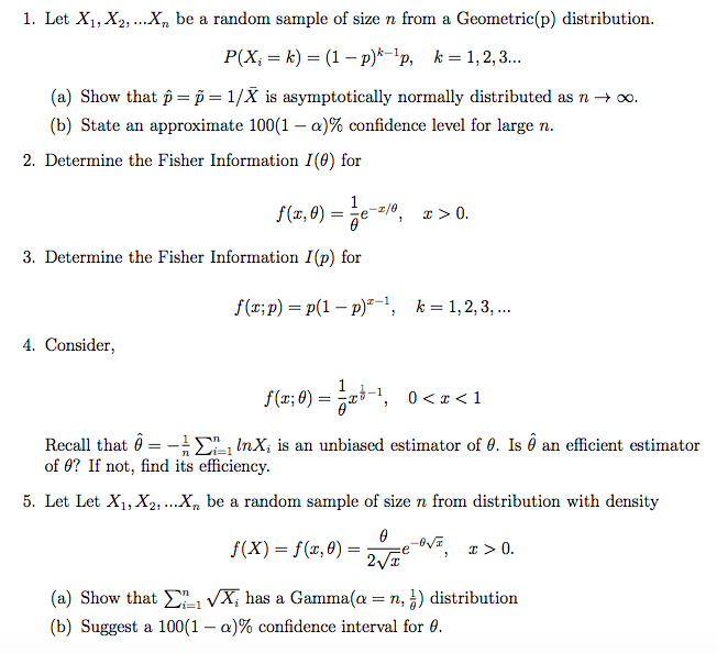 Solved 1. Let Xi, X2, ...Xn be a random sample of size n | Chegg.com