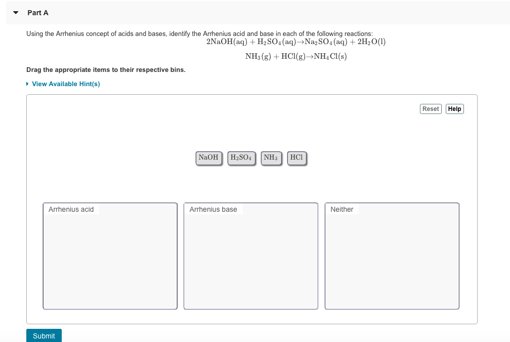Solved Part A Using the Arrhenius concept of acids and | Chegg.com
