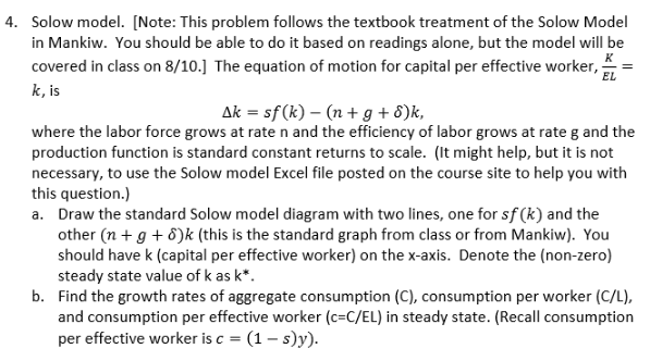 Solved Solow model The equation of motion for capital per | Chegg.com
