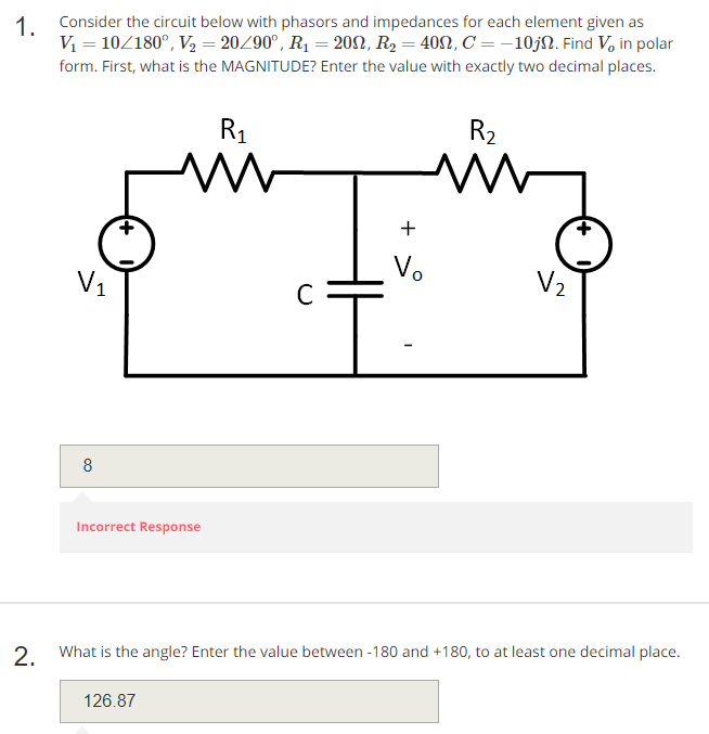 Solved 1. Consider the circuit below with phasors and | Chegg.com