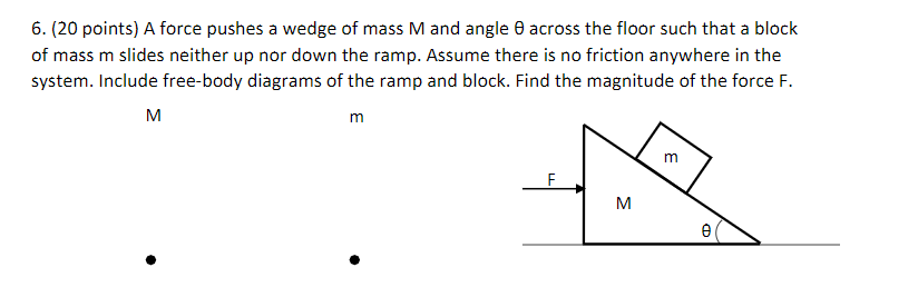 Solved 6. (20 points) A force pushes a wedge of mass M and | Chegg.com