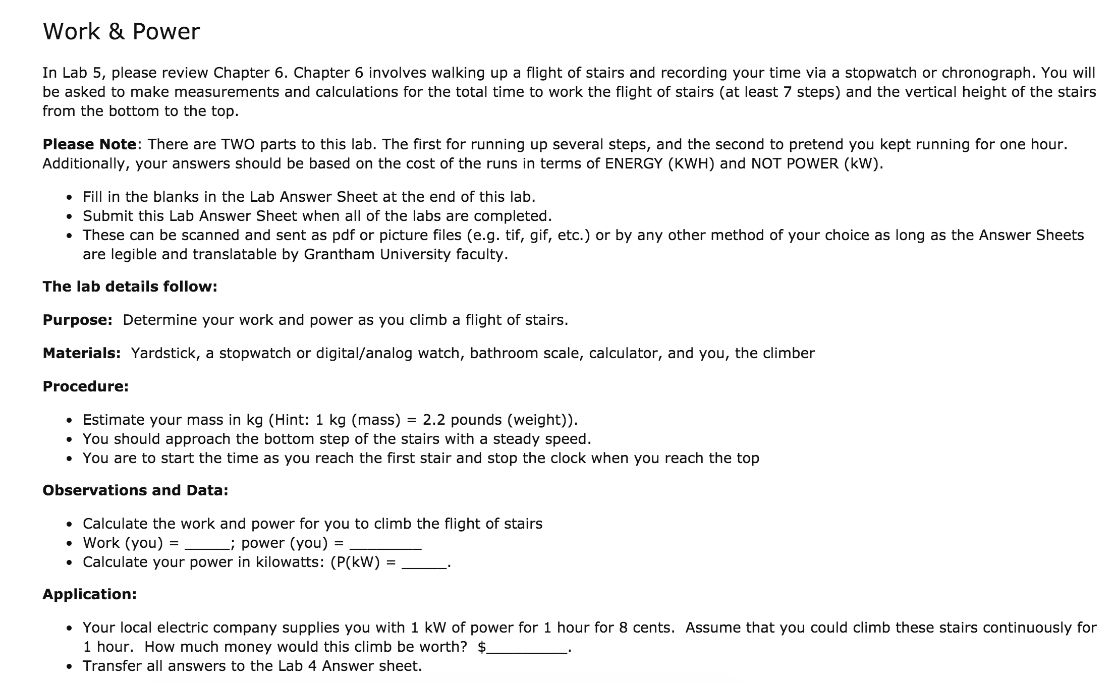 Solved Work & Power In Lab 5, please review Chapter 6. | Chegg.com