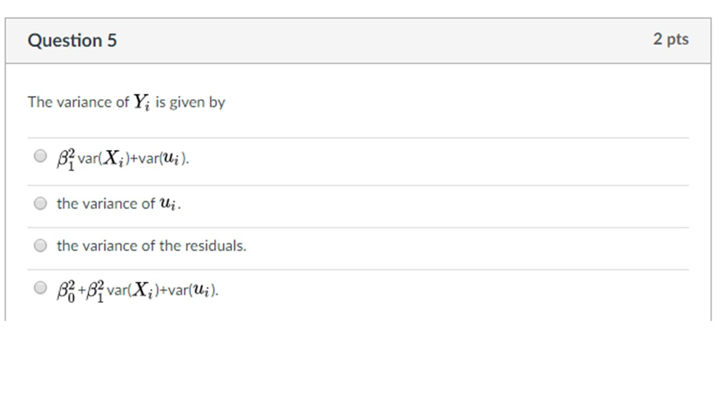 Solved The variance of Y_i is given by beta^2_1 var (X_i) + | Chegg.com