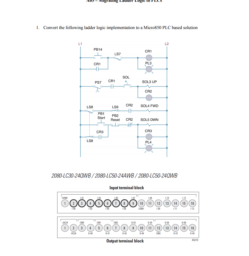 1. Convert the following ladder logic implementation | Chegg.com