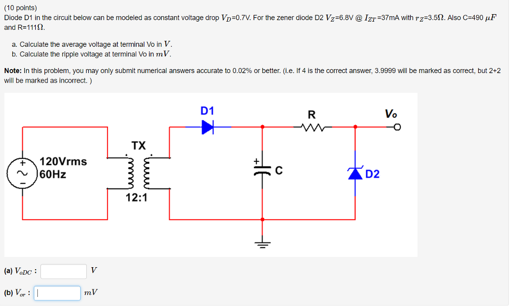 Solved (10) Diode D1 in the circuit below can be modeled as | Chegg.com