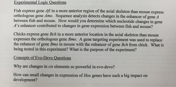 Solved Experimental Logic Questions Fish express gene Aft | Chegg.com