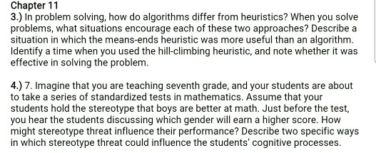 Solved Chapter 11 3.) In problem solving, how do algorithms | Chegg.com