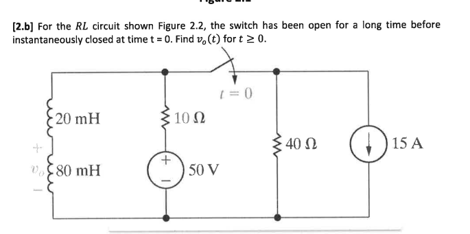 Solved For the RL circuit shown Figure 2.2, the switch has | Chegg.com