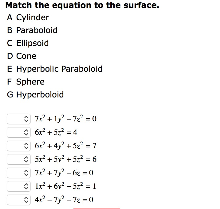 Solved Match the equation to the surface. Cylinder | Chegg.com