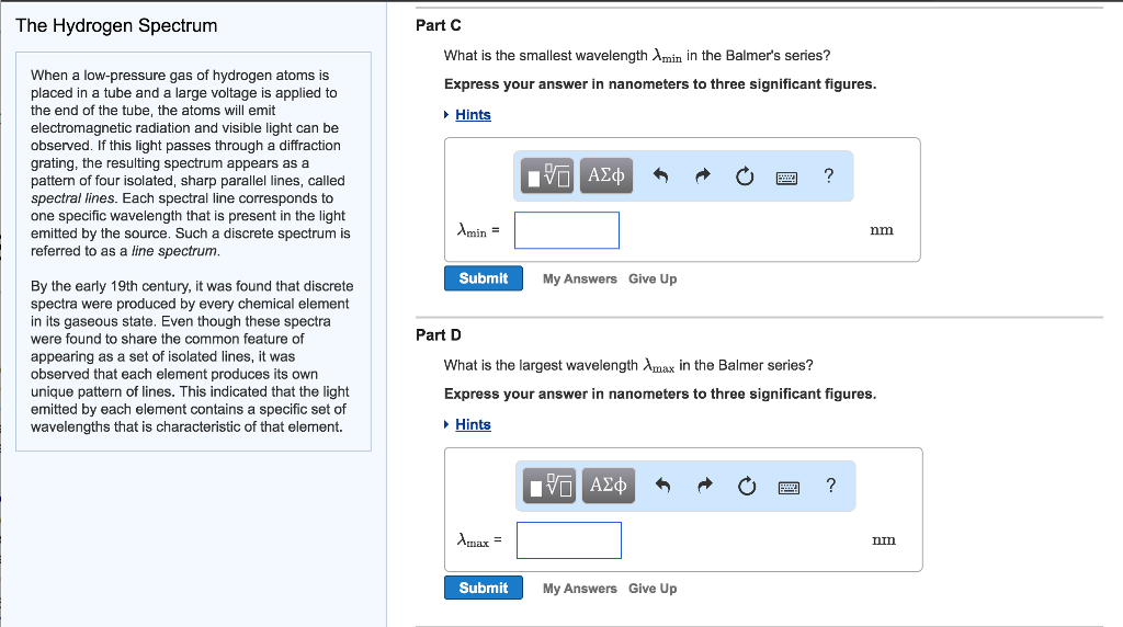 Solved The Hydrogen Spectrum The first quantitative | Chegg.com