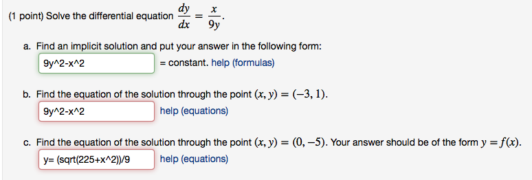 Solved Solve the differential equation dy/dx = x/9y. Find | Chegg.com