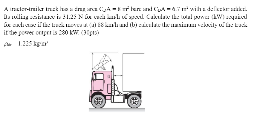 Solved A tractor-trailer truck has a drag area C_DA = 8 m^2 | Chegg.com