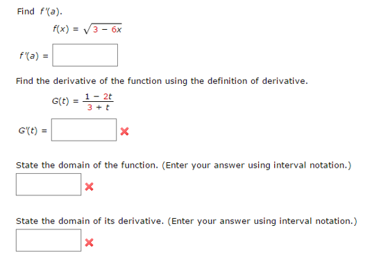 Solved Find f'(a). f(x) = squareroot 3 - 6x f'(a) = Find | Chegg.com