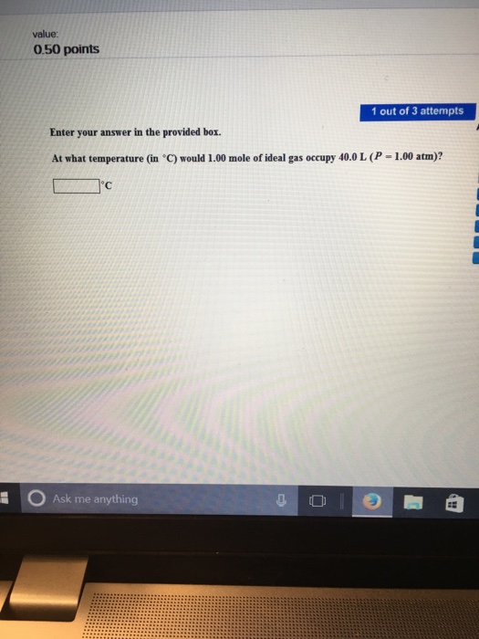Solved At what temperature in Celsius would 1.00 mole of | Chegg.com
