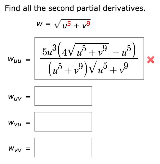 Solved Find all the second partial derivatives. w = | Chegg.com