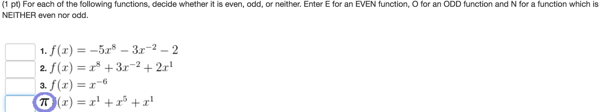 Solved For each of the following functions, decide whether | Chegg.com