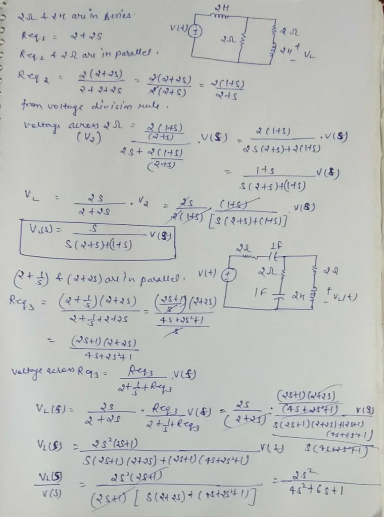 (Solved) - Find the transfer function, G .( s)V L ( s) / V ( s ) , for each... - (1 Answer ...