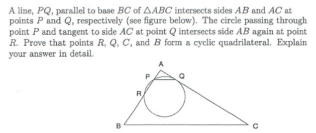 Solved A line, PQ, parallel to base BC of ABC intersects | Chegg.com