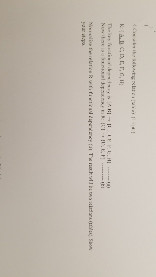 Solved 4.Consider the following relation (table): (15 pts) | Chegg.com